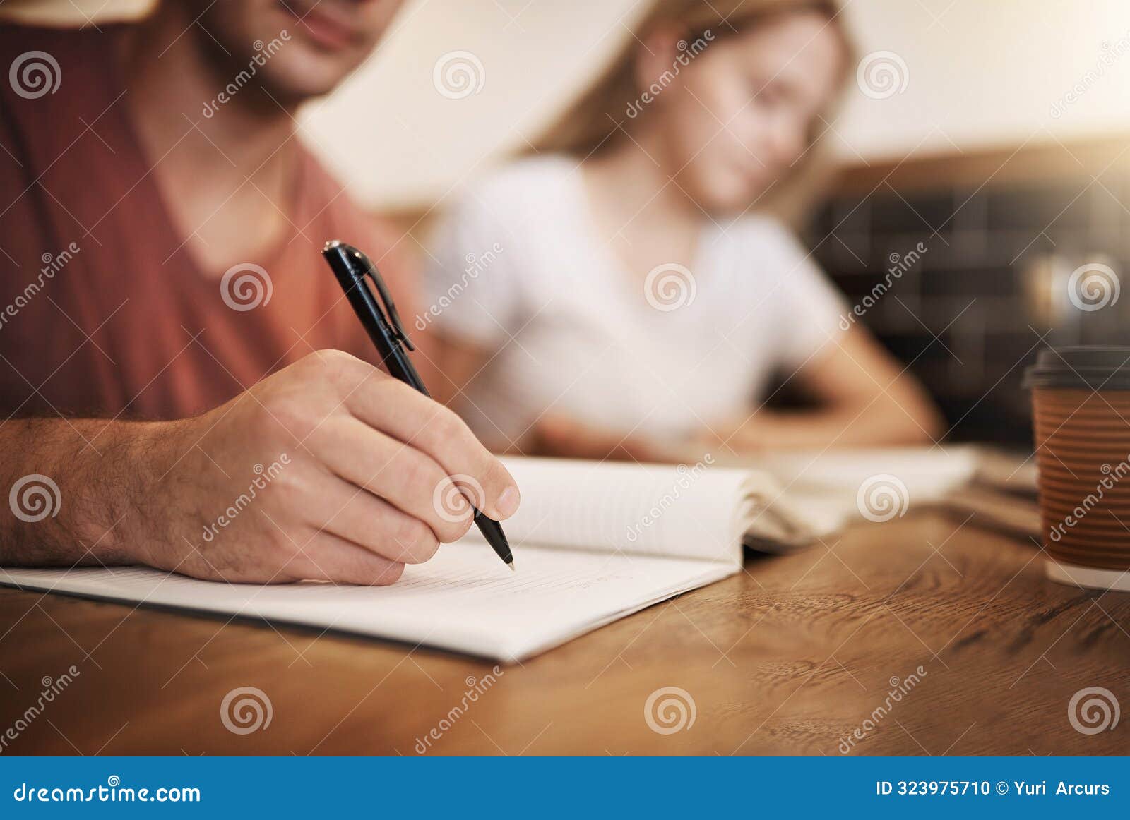 Man, Student and Write with Hand in Cafe, Notebook and University ...