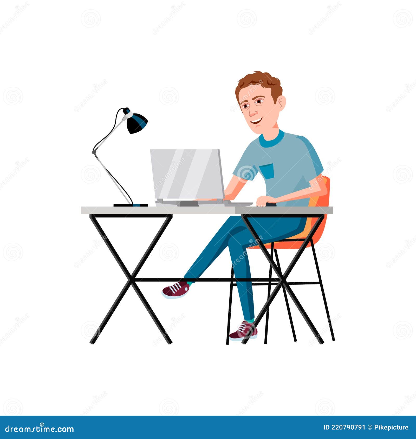 Student Writing At The Desk Vector Illustration. | CartoonDealer.com ...