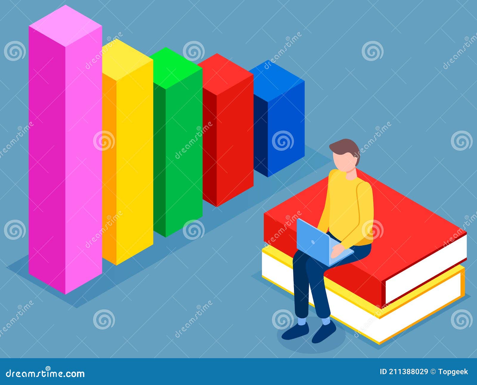 Man Studies Statistics Infographic Dashboard Template. Analyze Graphs ...