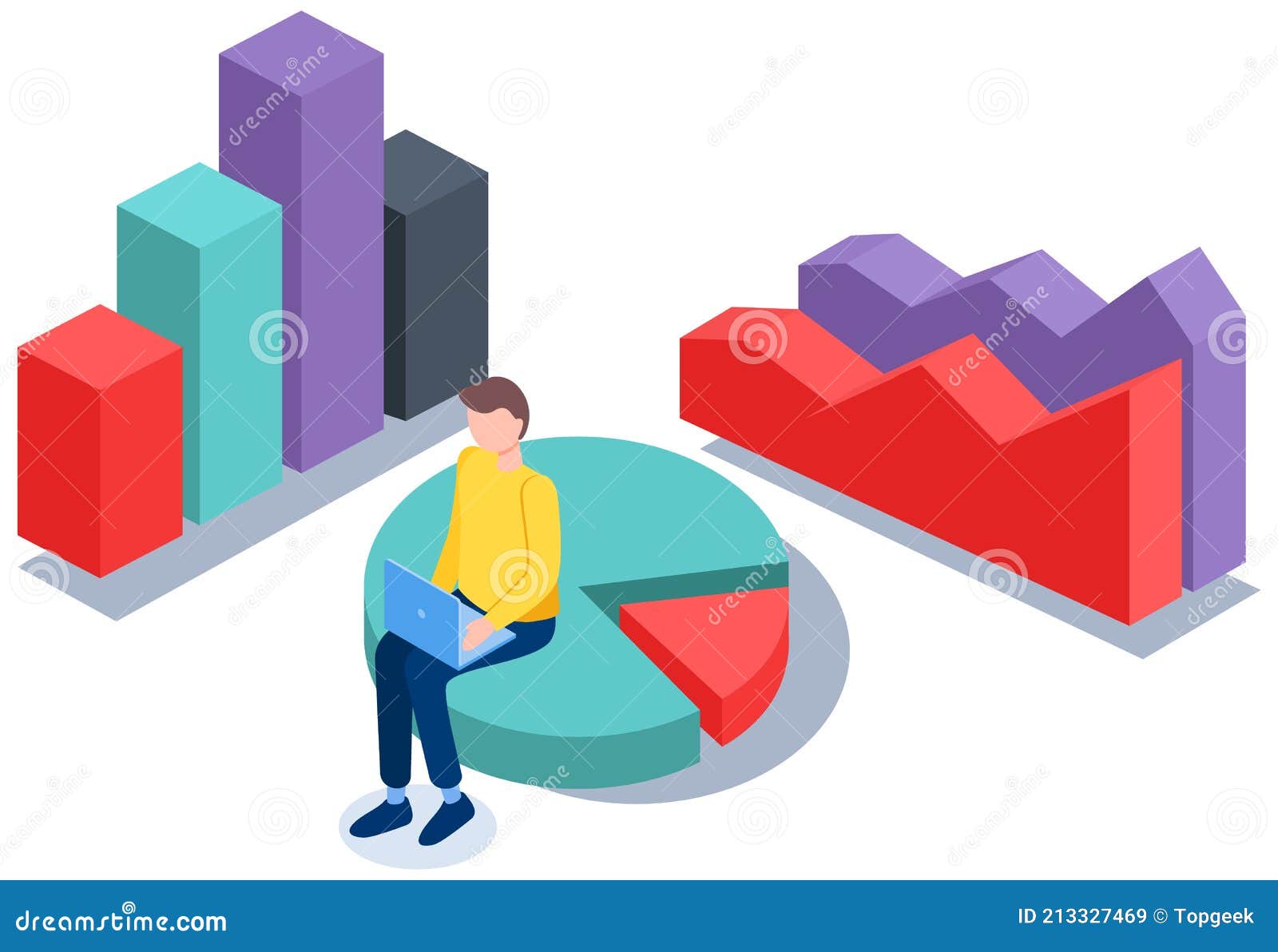 Man Studies Statistics. Data Analysis on Graph and Chart Stock Vector ...