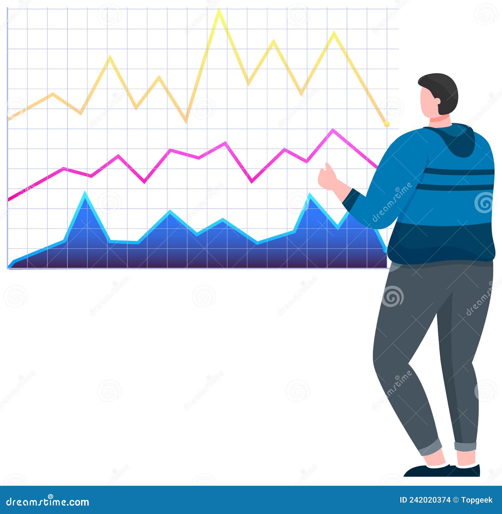 Man Studies Statistics on Presentation. Male Character while Working or ...