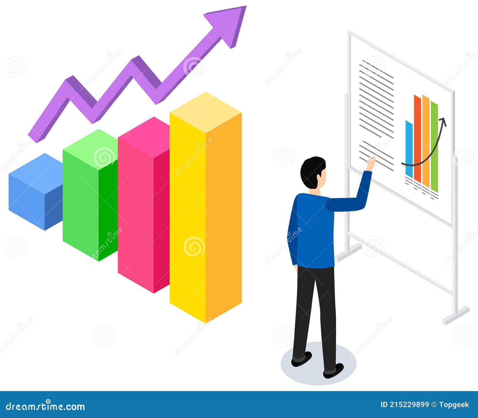 Man Studies Statistics Shown on Bar Chart. Analyze Diagrams Concept ...