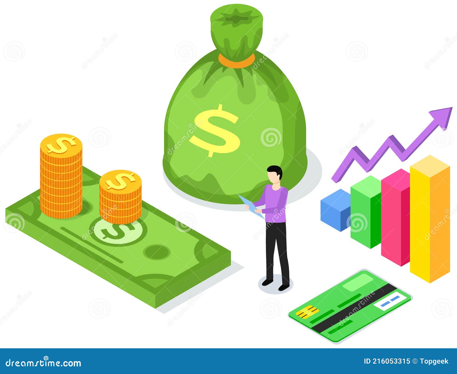 Man Studies Statistics Shown on Bar Chart. Banking, Business, Financial ...