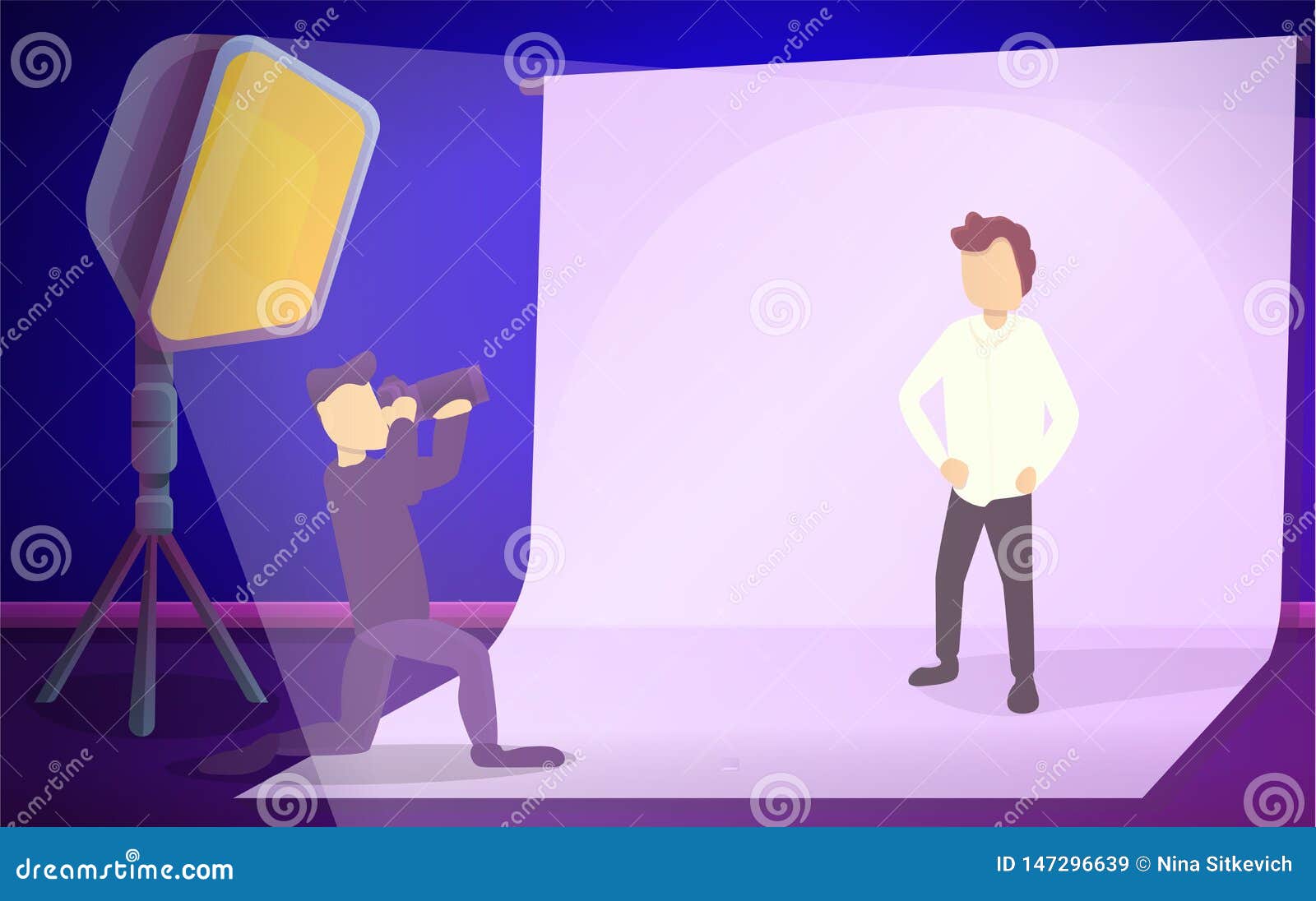 Man Studio Photo Session Concept Banner, Cartoon Style Stock Vector ...