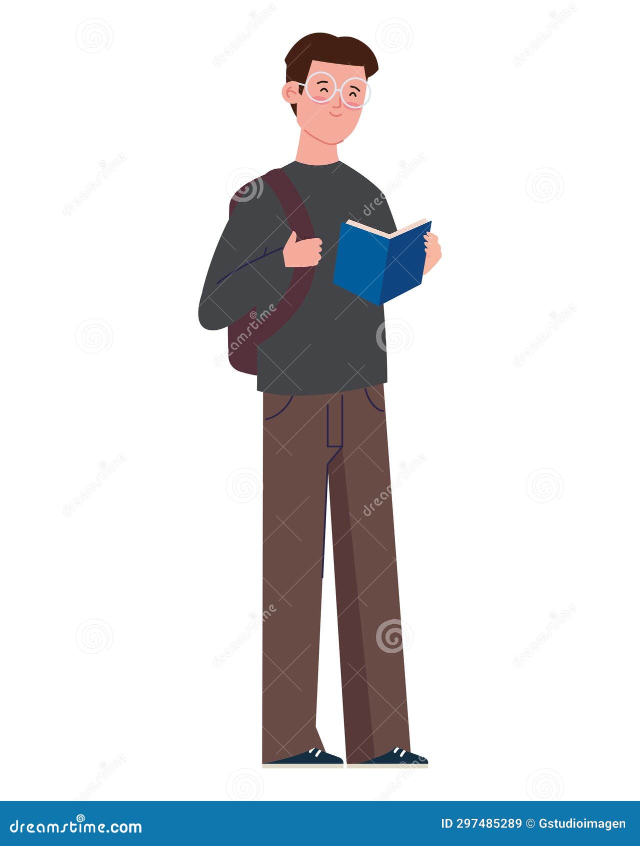 Man studying with book stock vector. Illustration of portrait - 297485289