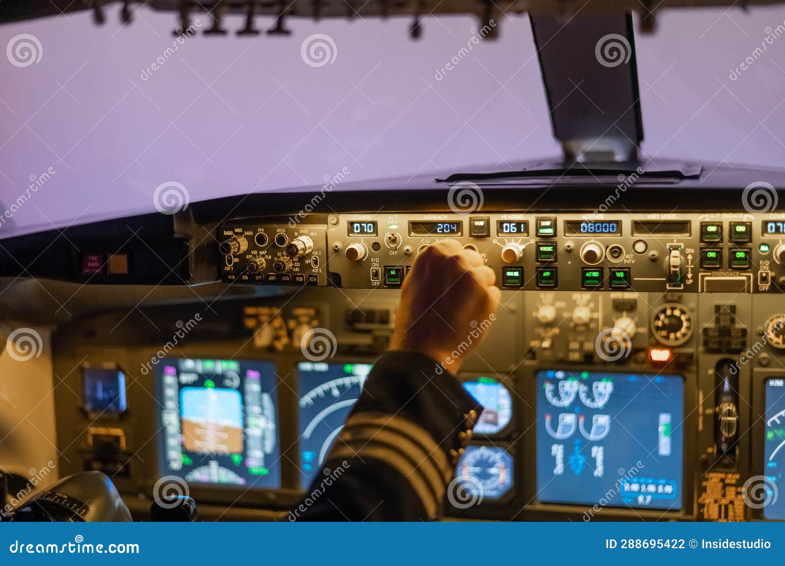 A Man is Studying To Be a Pilot in a Flight Simulator. Close-up of Male ...