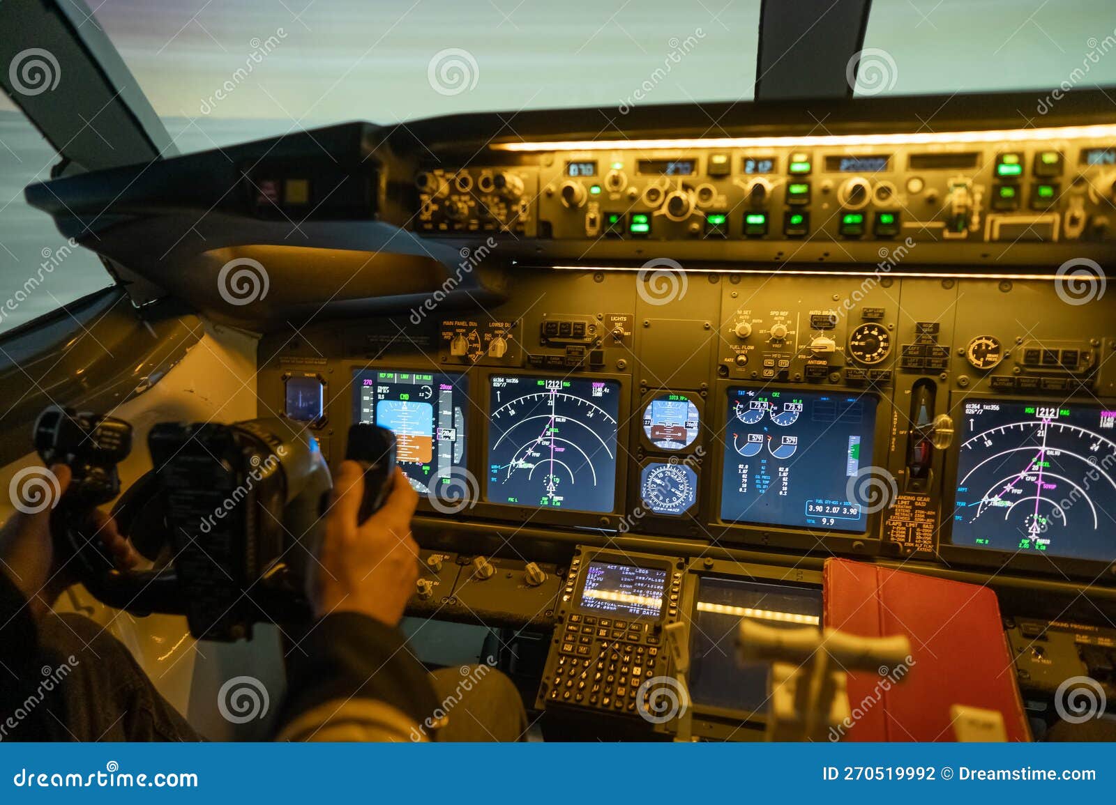 A Man is Studying To Be a Pilot in a Flight Simulator. Close-up of Male ...