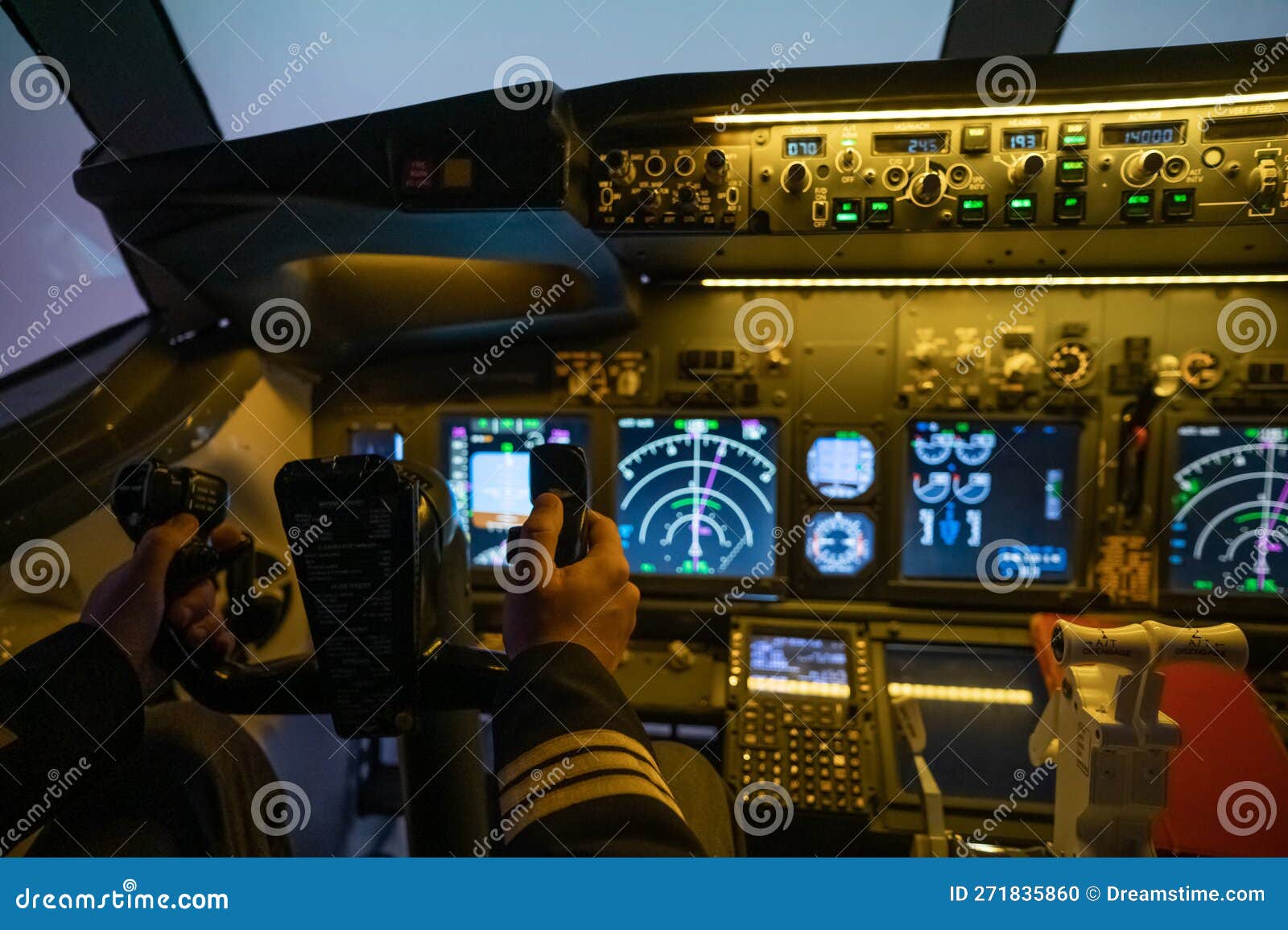 A Man is Studying To Be a Pilot in a Flight Simulator. Close-up of Male ...
