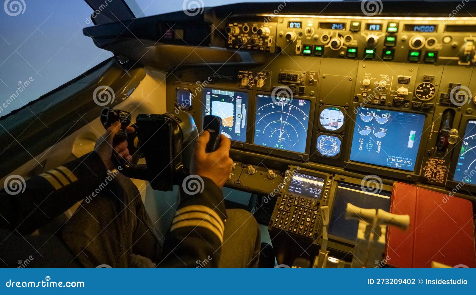 A Man is Studying To Be a Pilot in a Flight Simulator. Close-up of Male ...