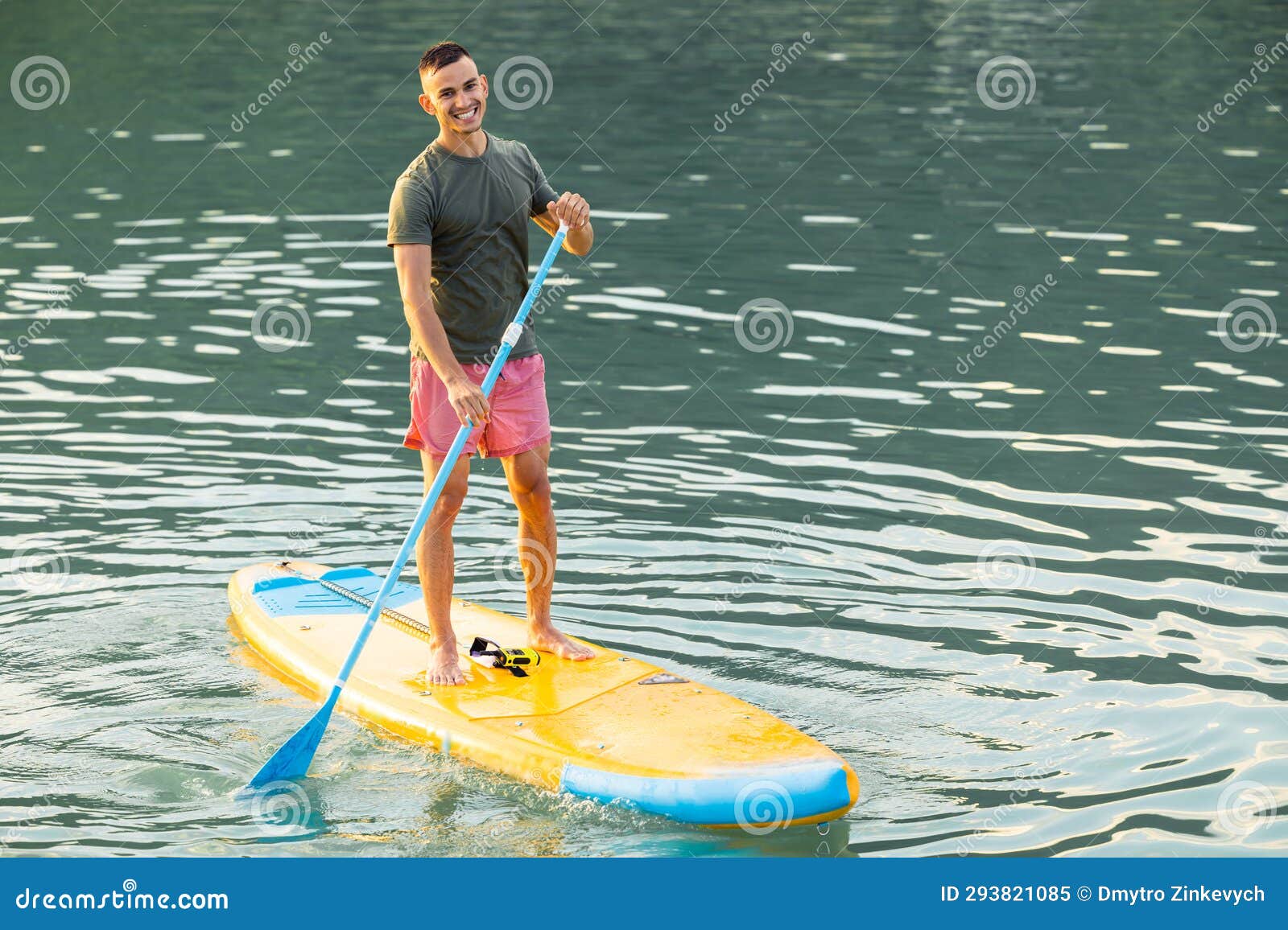 Man on Sub Board Floating on Ocean Sea. Stock Image - Image of boarding ...