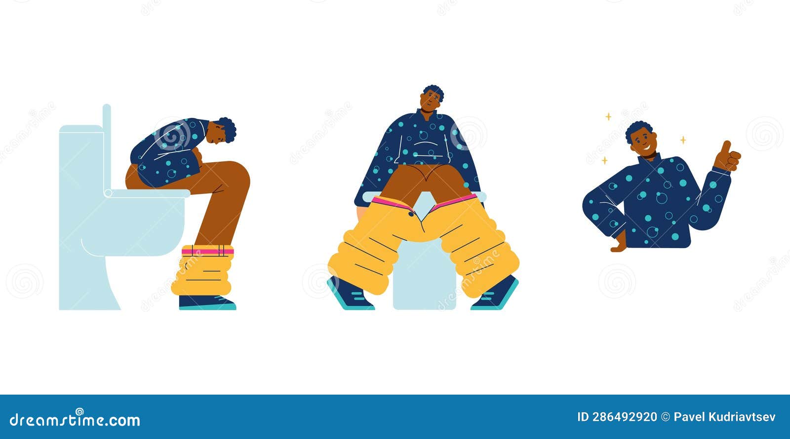 Man during and after Successful Bowel Movement, Vector Illustration ...