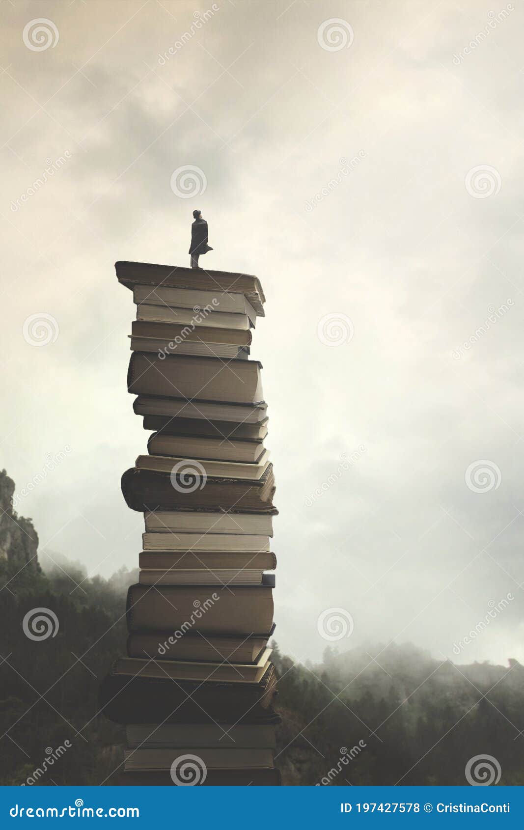 Man Successfully Reaches the Peak of Knowledge by Climbing a Stack of ...