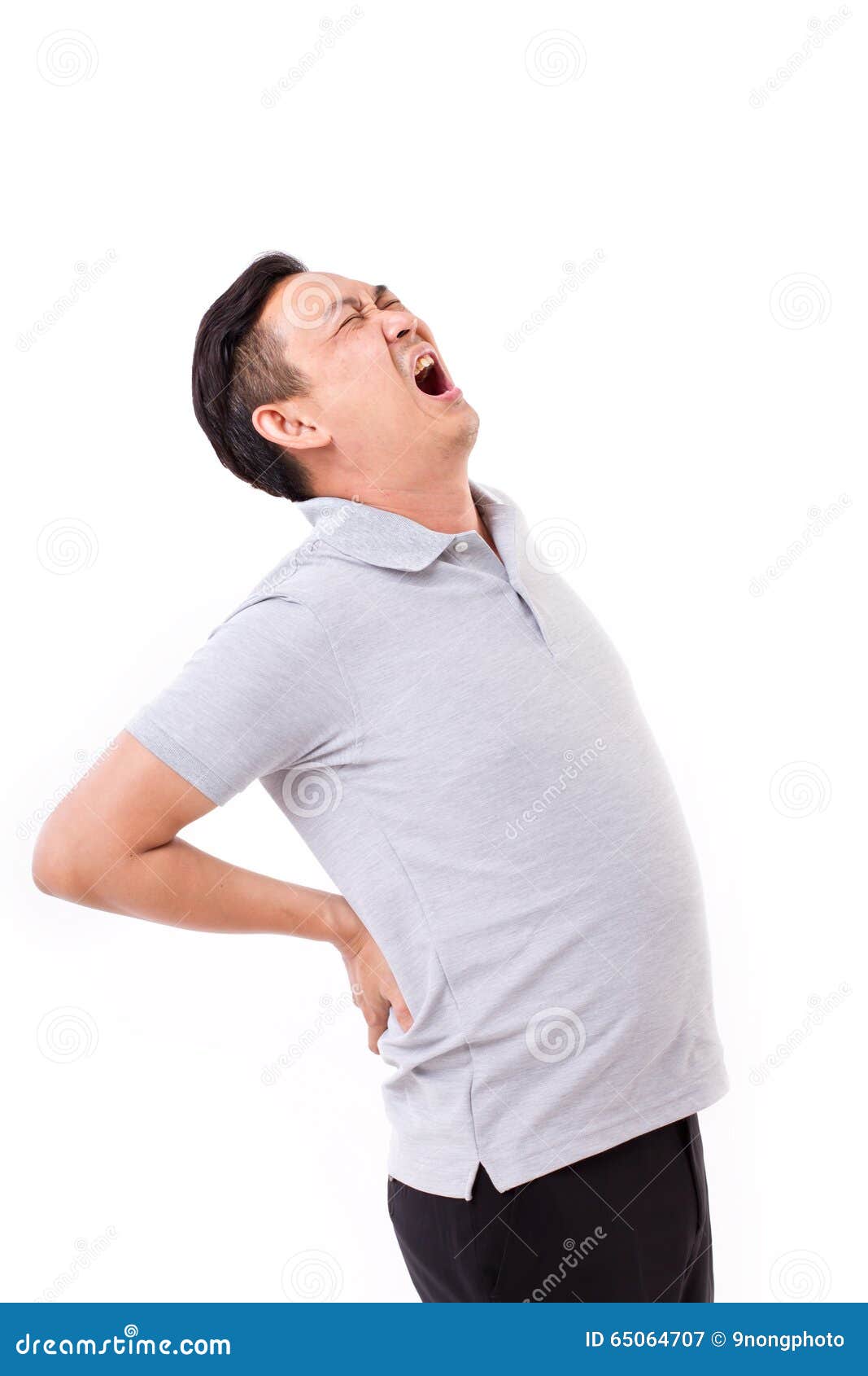 Man Suffering from Back Pain Stock Image - Image of casual, neck: 65064707