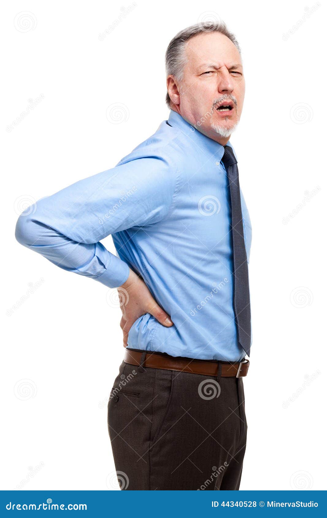 Man Suffering for a Backache. Isolated on White Stock Photo - Image of ...