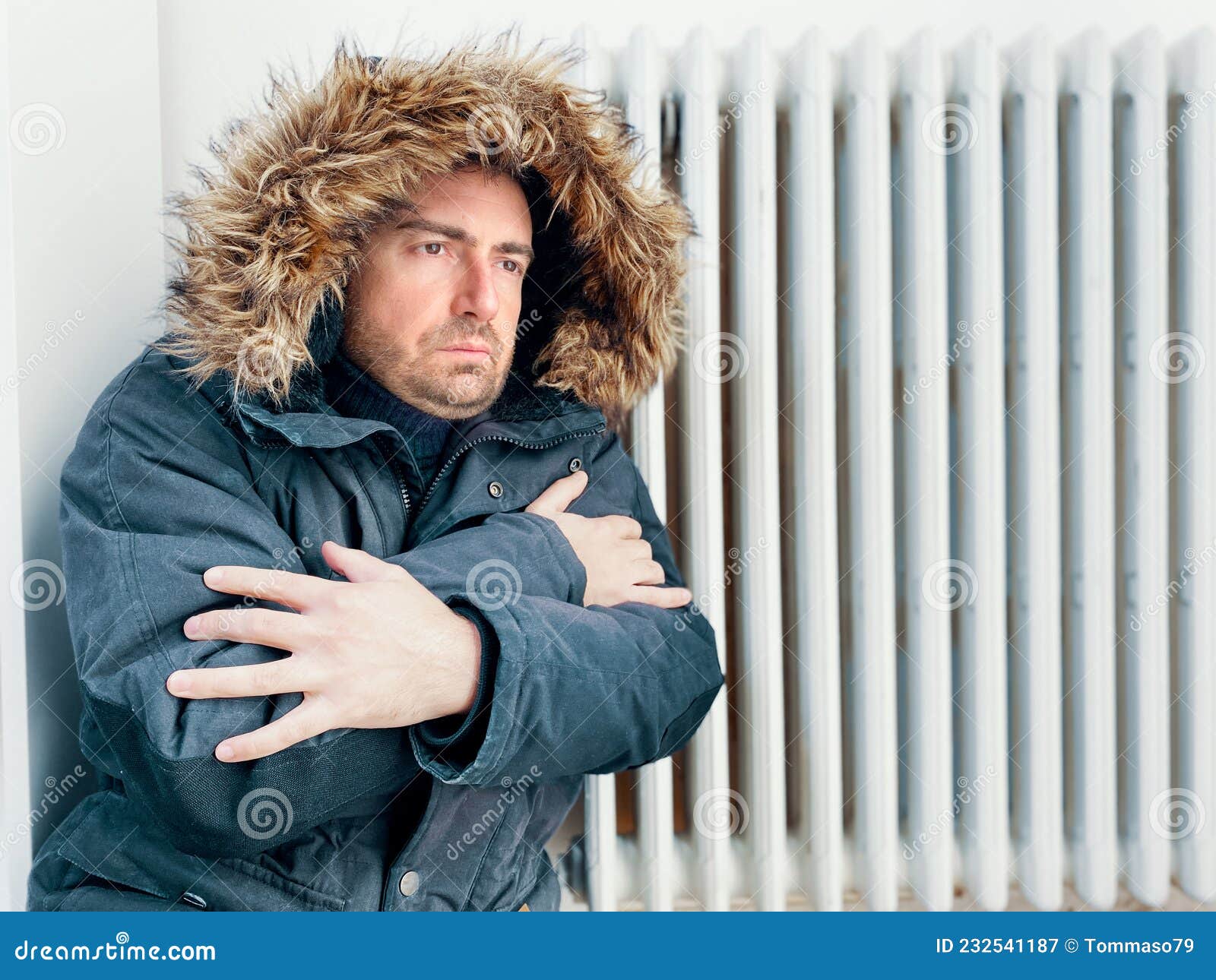 Man Suffering Cold at Home and Problem with House Heating Stock Image ...