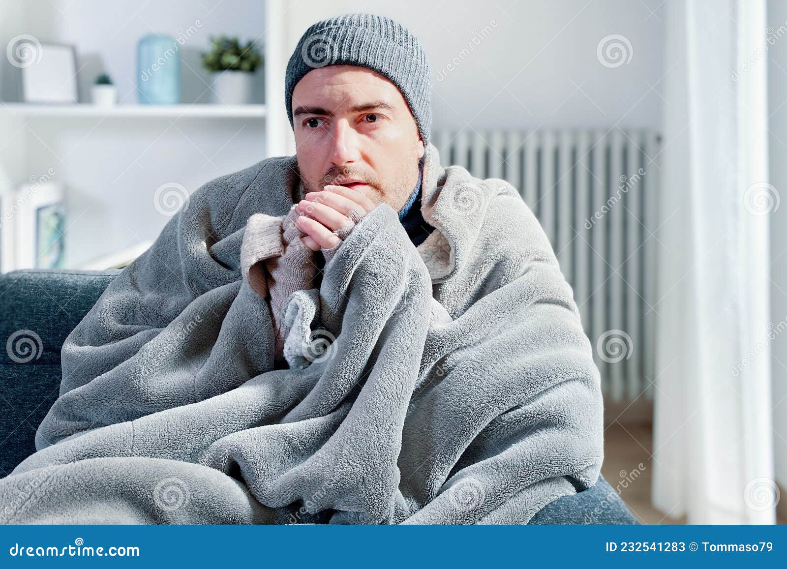 Man Suffering Cold at Home and Problem with House Heating Stock Image ...