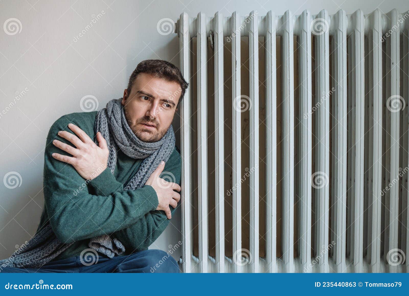 Man Suffering Cold at Home and Problem with House Heating Stock Image ...