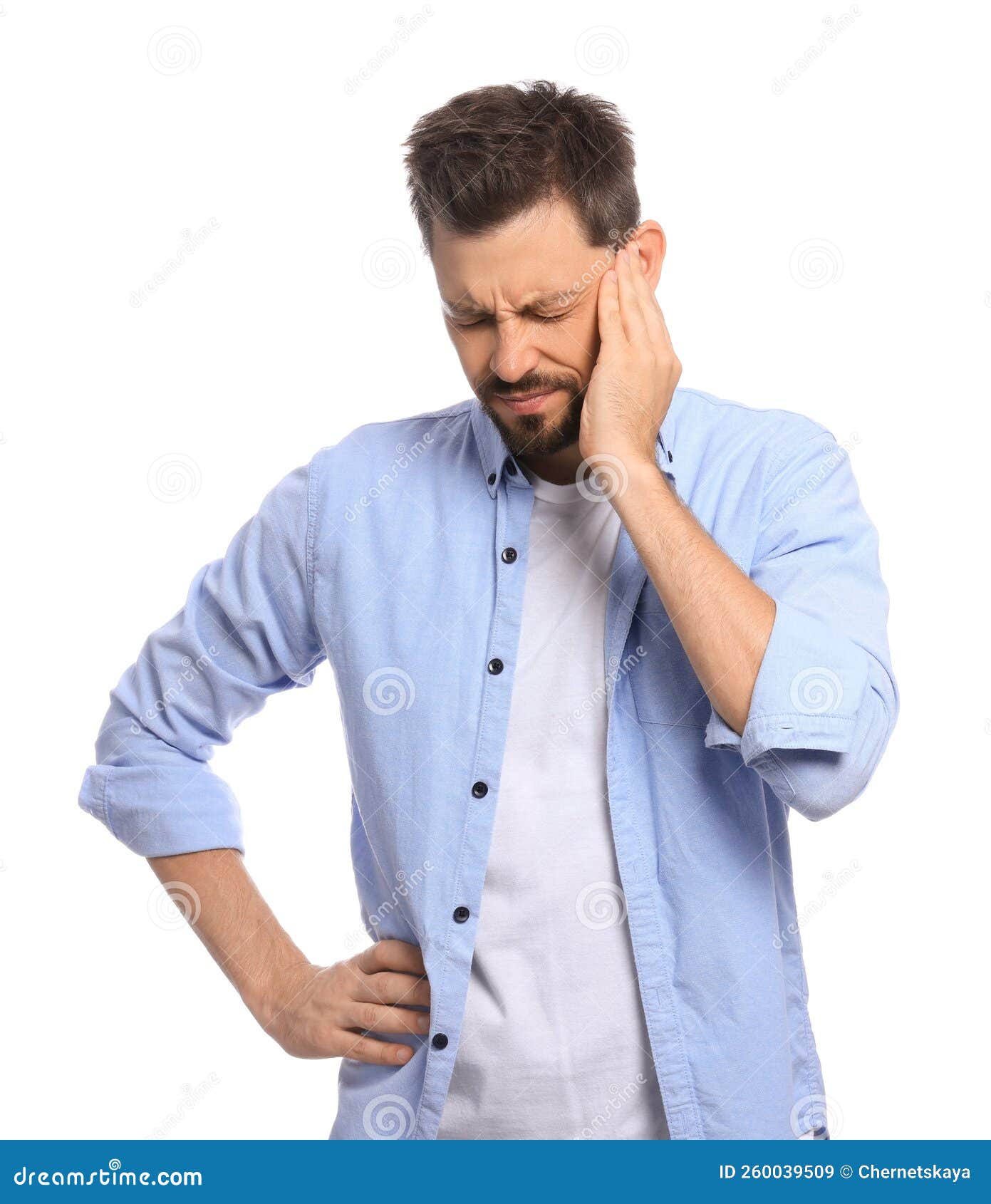 Man Suffering from Ear Pain on White Background Stock Image - Image of ...