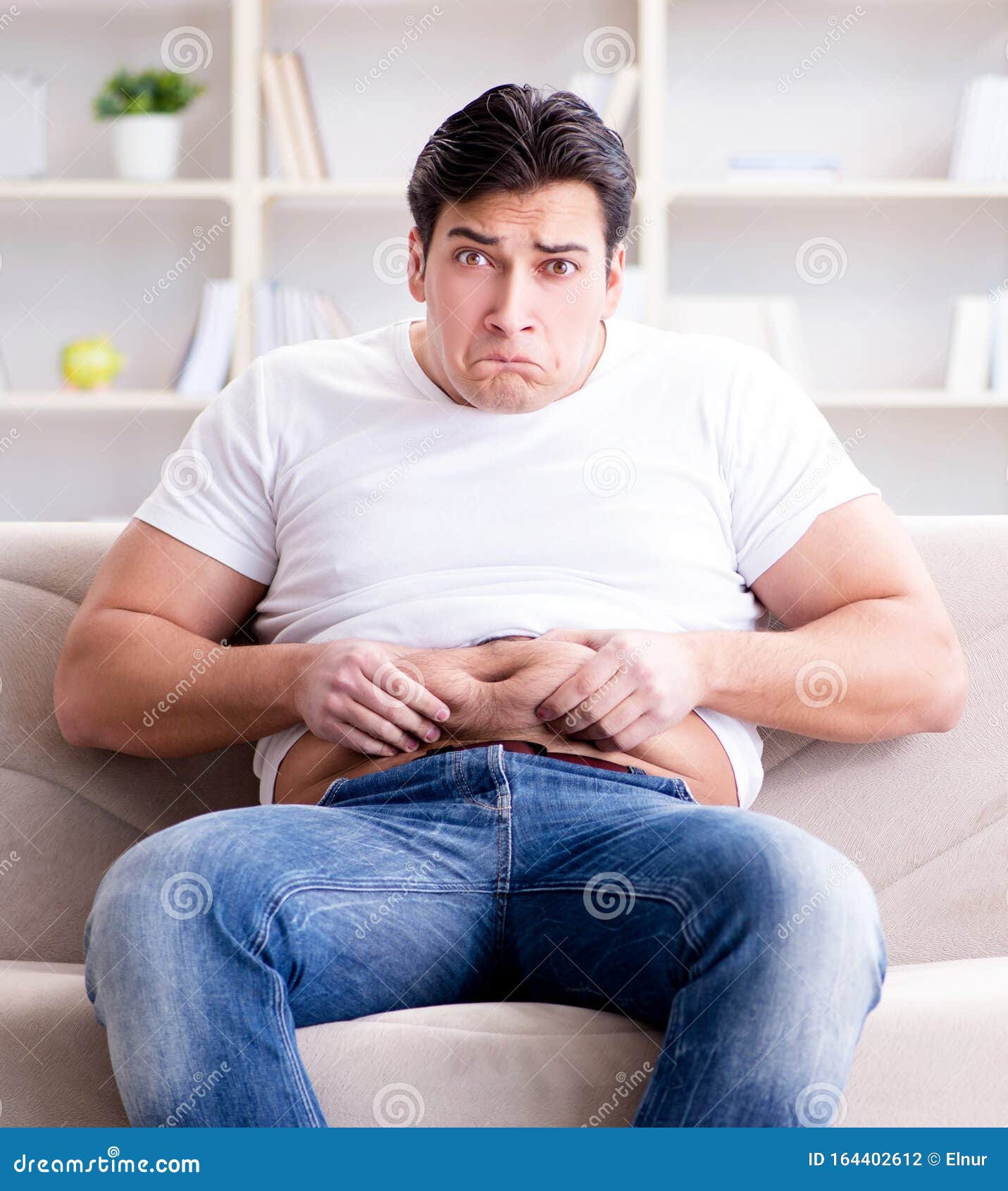Man Suffering from Extra Weight in Diet Concept Stock Photo - Image of ...