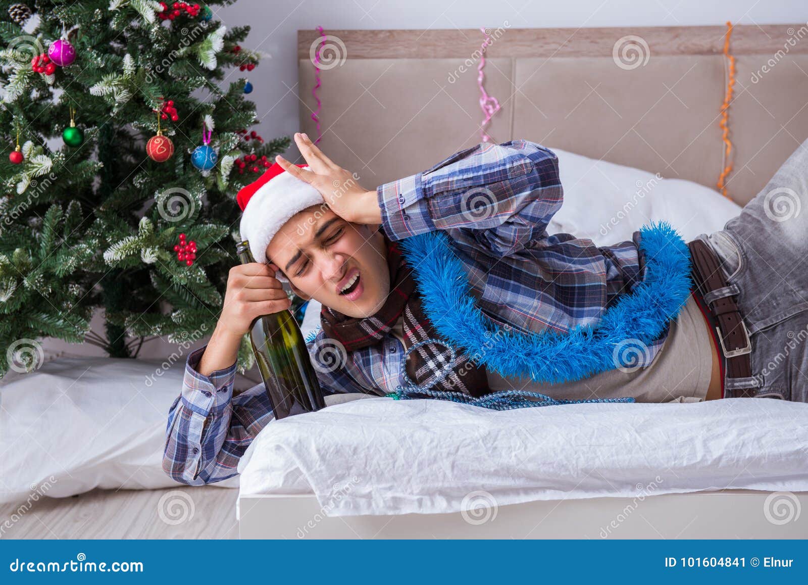 The Man Suffering Hangover after Christmas Party Stock Image - Image of ...