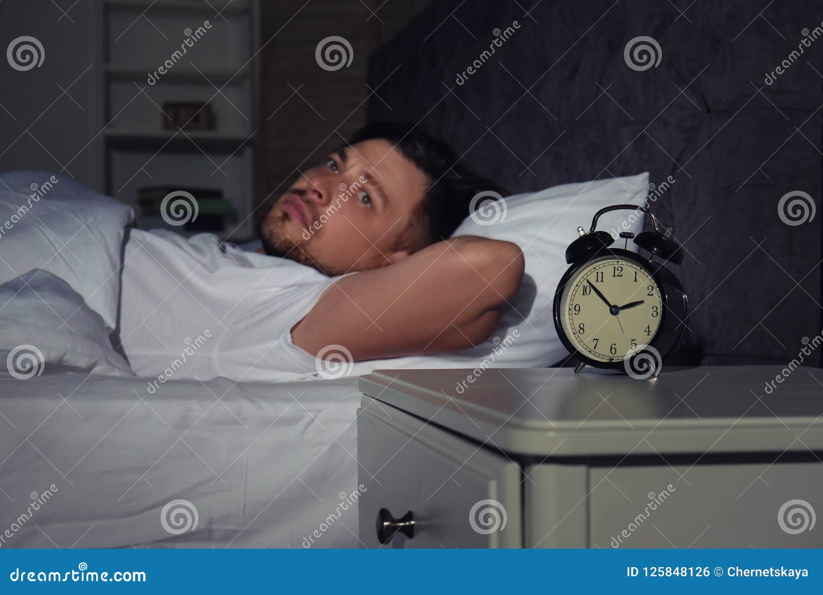 Man Suffering from Insomnia in Bed Stock Photo - Image of care, male ...