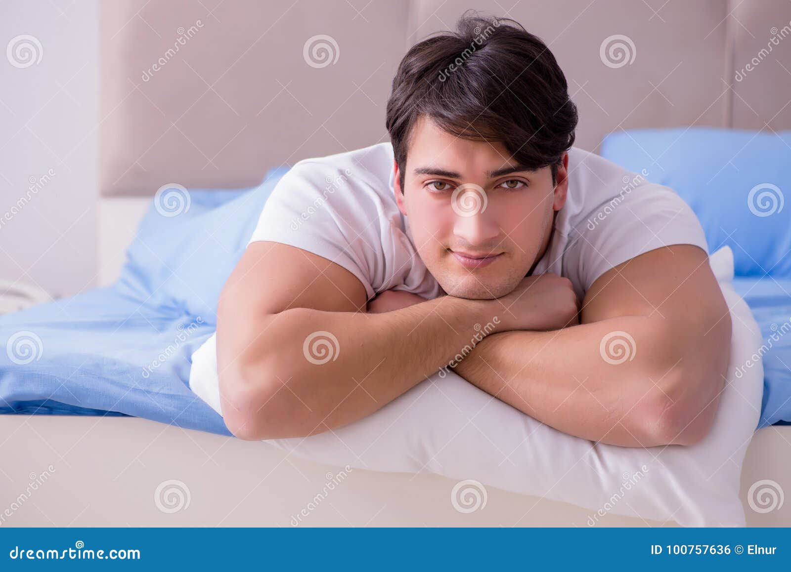 The Man Suffering from Insomnia Lying in Bed Stock Photo - Image of ...