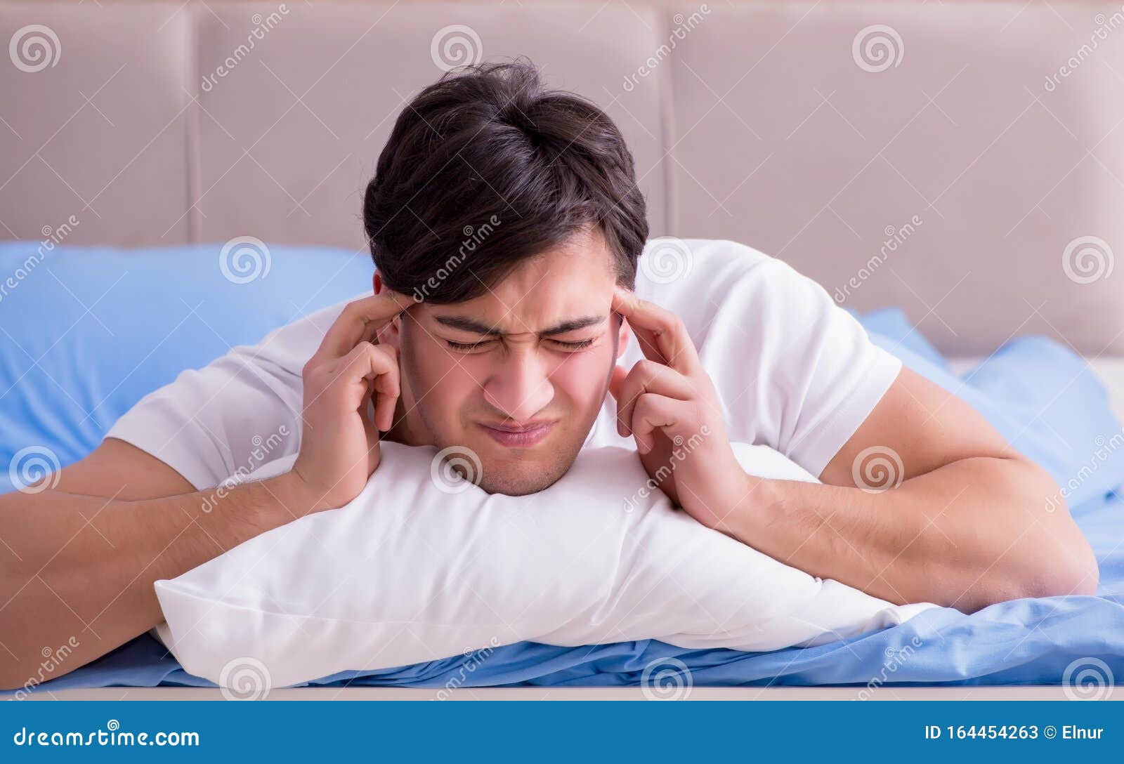 Man Suffering from Insomnia Lying in Bed Stock Image - Image of ...