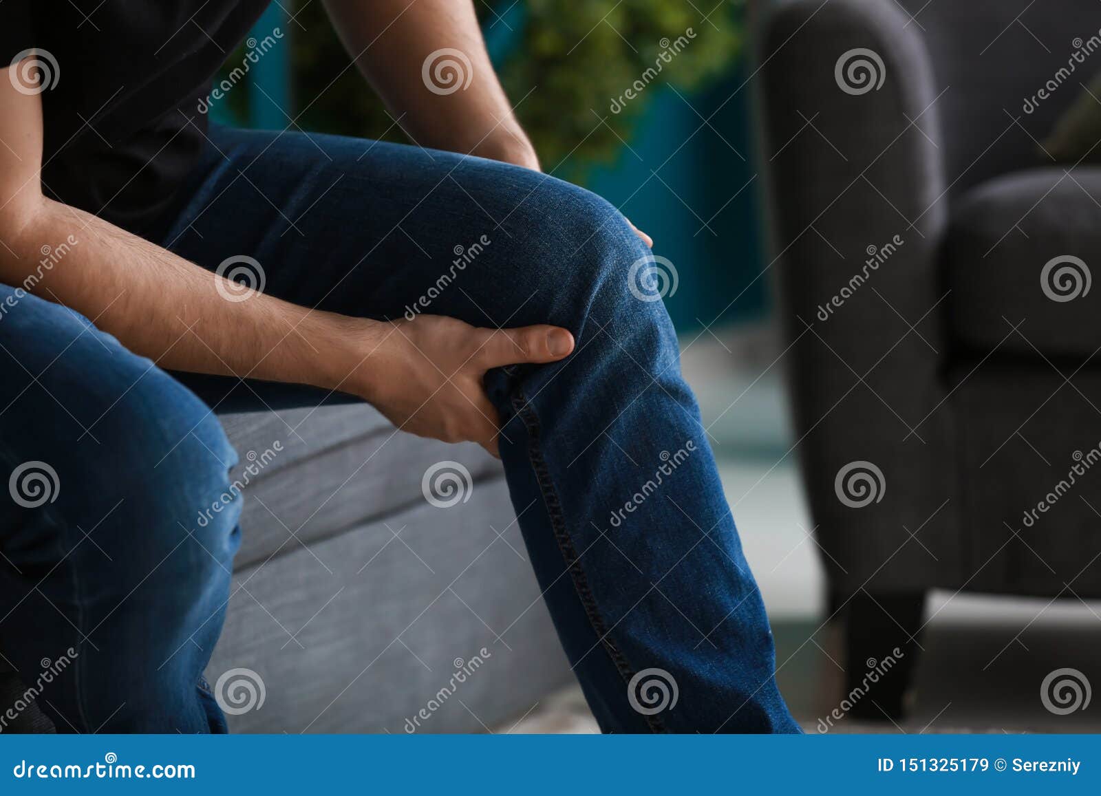 Man Suffering from Leg Pain at Home Stock Image - Image of knee, ache ...