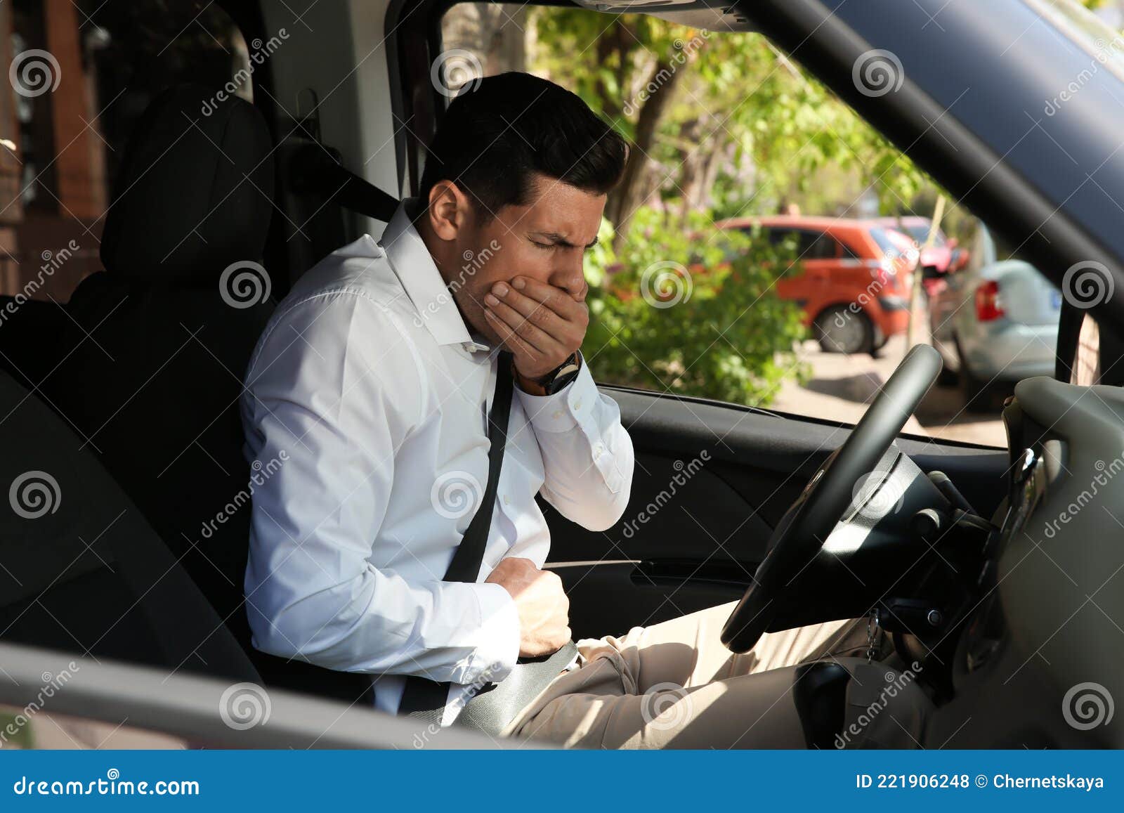 Man Suffering from Nausea in His Car Stock Photo - Image of dizziness ...