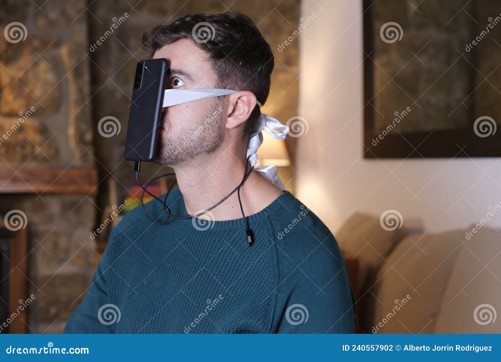 Man Suffering from Technology Addiction Stock Photo - Image of modern ...