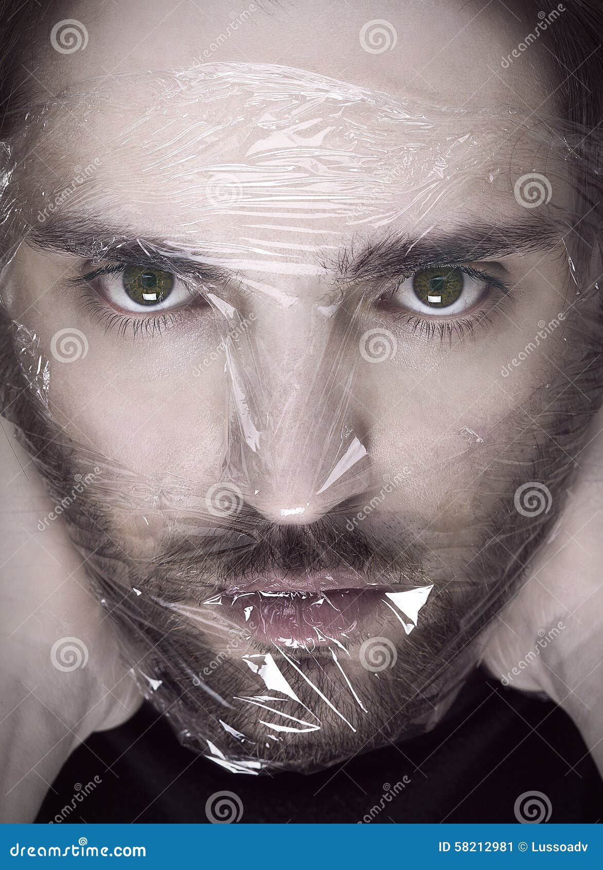 Man Suffocating with Plastic Stock Image - Image of devil, portrait ...