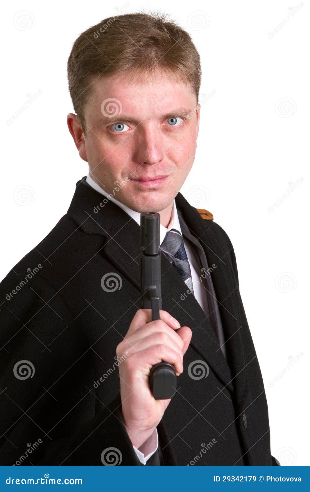 Man in a Suit Aims from a Pistol Stock Image - Image of gunman, face ...