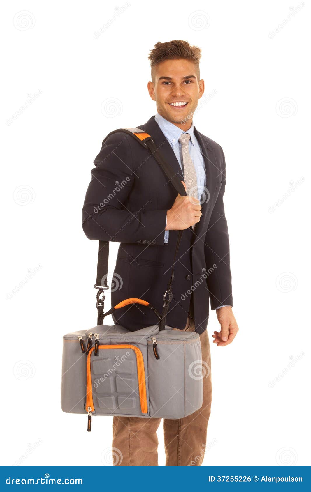 Man in Suit with Bag Look Smile Stock Photo - Image of luggage, elegant ...