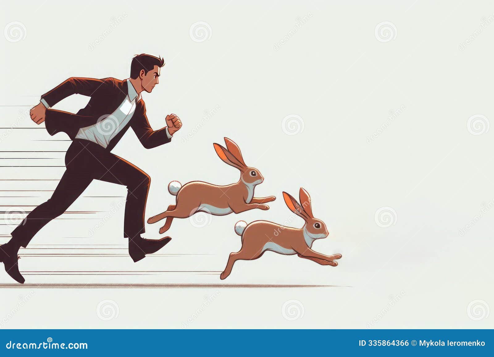 A Man in a Suit is Chasing Two Hares. Space for Text. Stock ...
