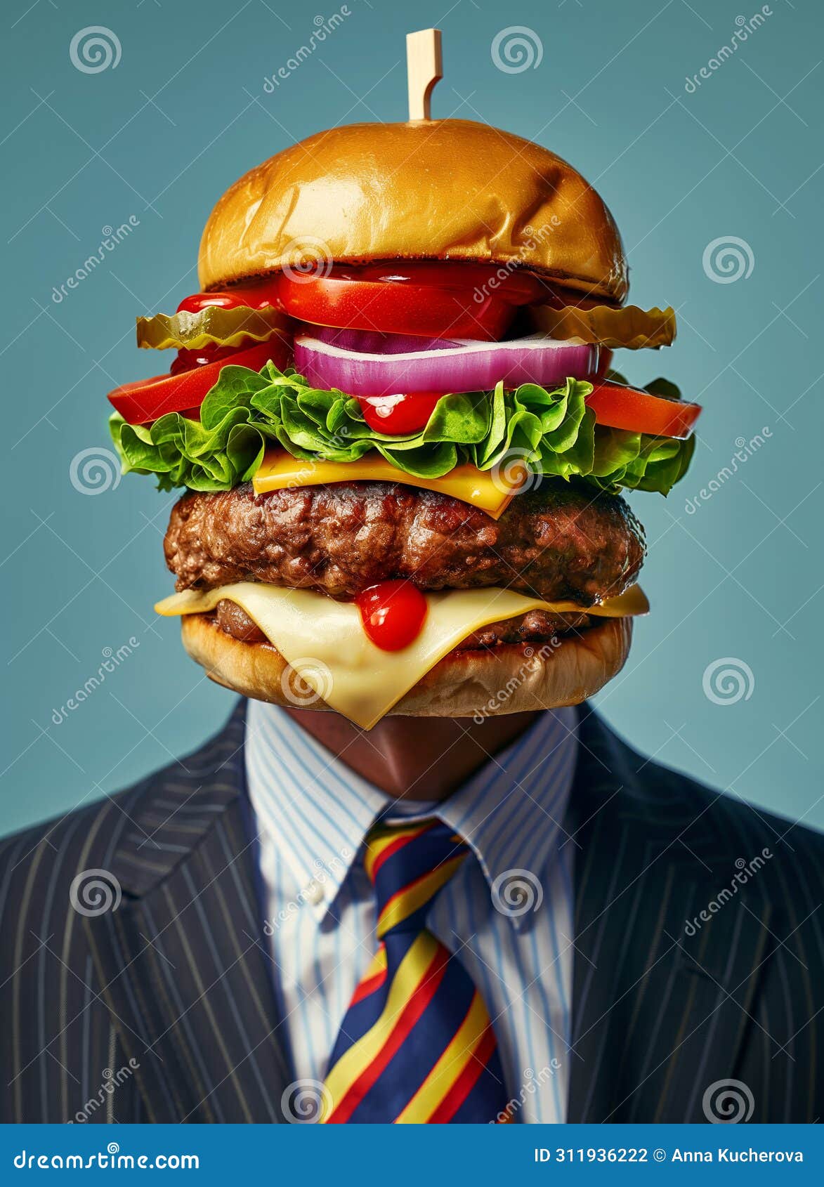 Man in Suit with a Cheeseburger for a Head Stock Illustration ...