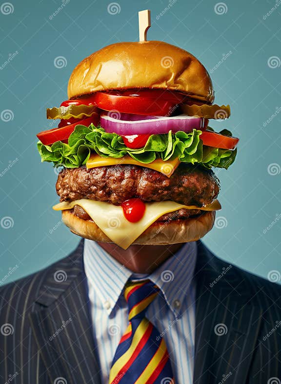 Man in Suit with a Cheeseburger for a Head Stock Illustration ...