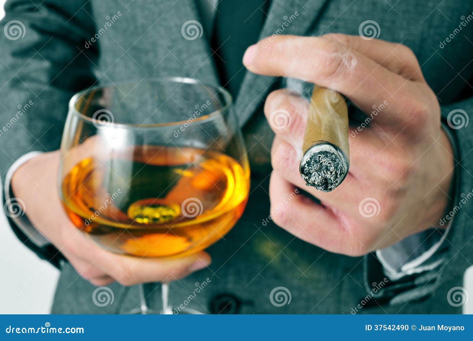 Man in Suit with a Cigar and a Glass with Brandy Stock Photo - Image of ...
