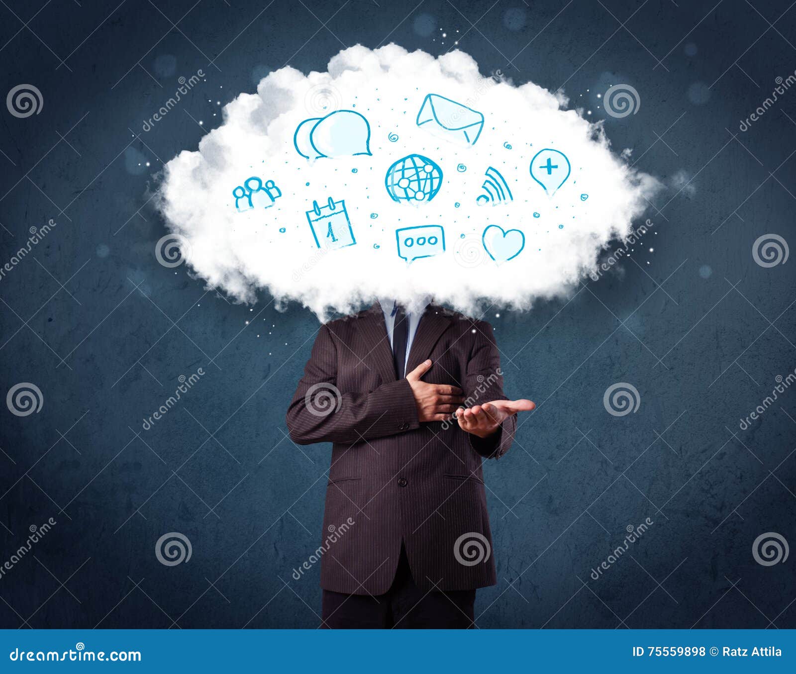 Man in Suit with Cloud Head Stock Photo - Image of cloud, grungy: 75559898