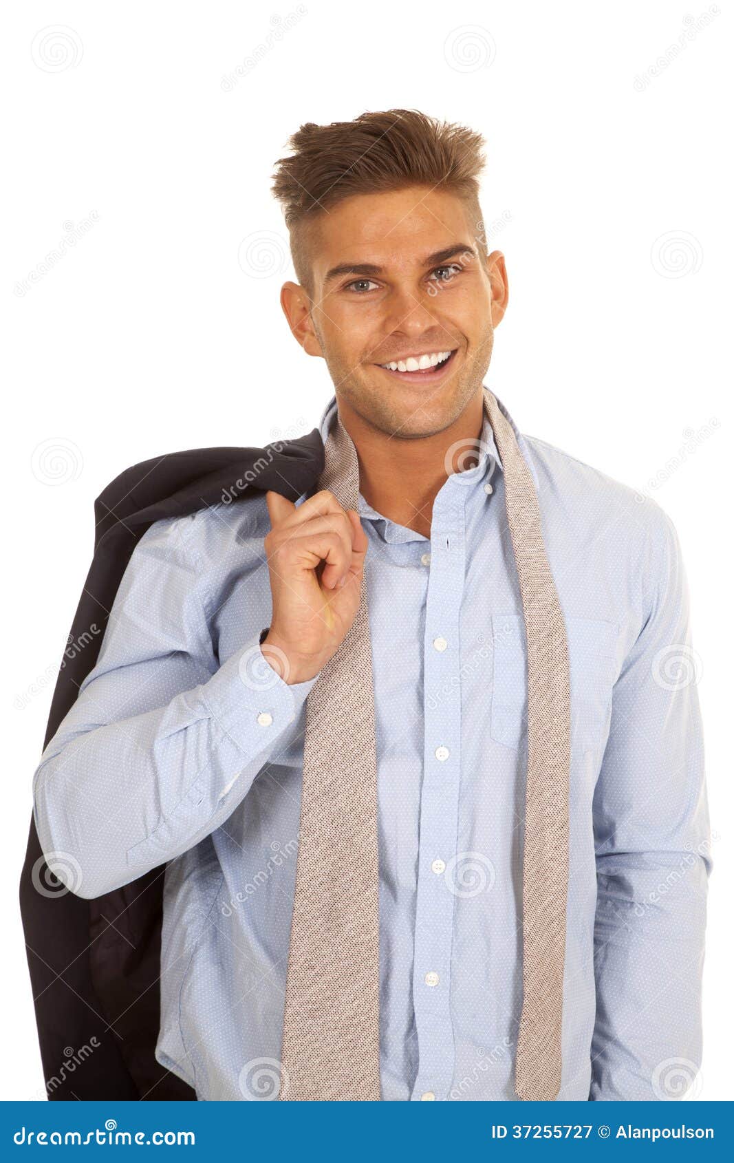 Man Suit Coat Over Shouldr Tie Undone Smile Stock Image - Image of ...