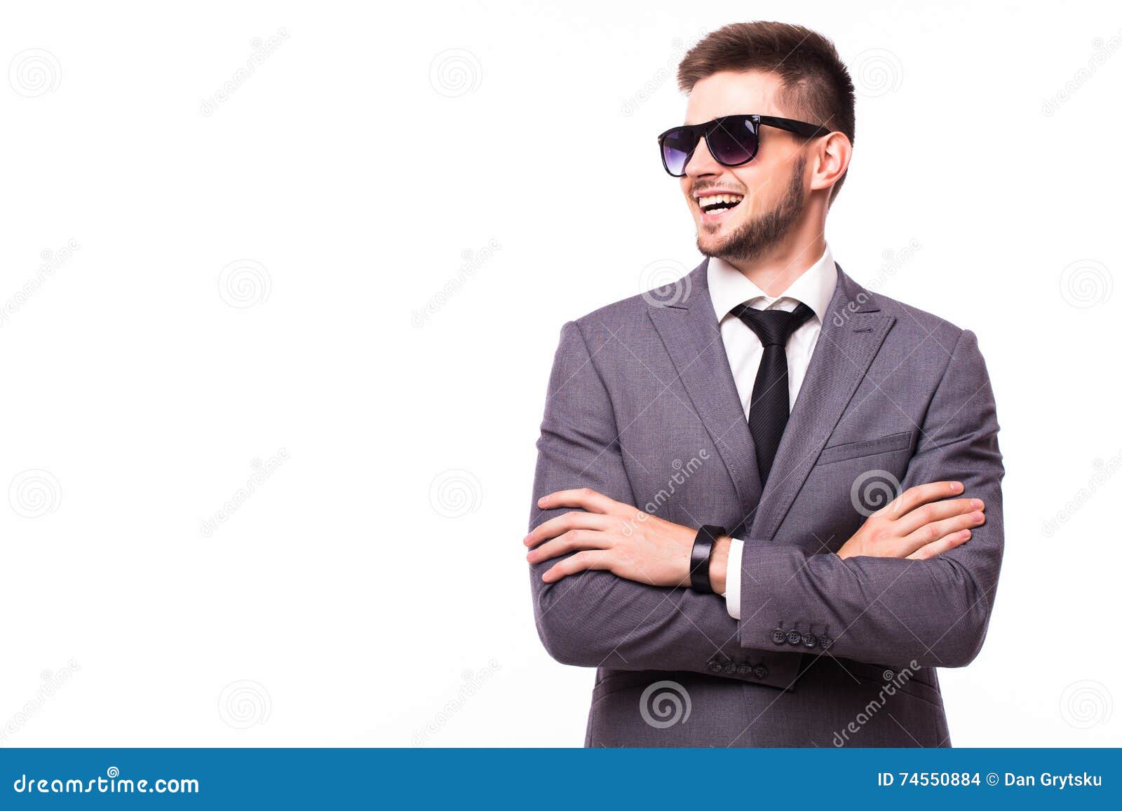 Man in Suit with Crossed Hands on White Stock Photo - Image of length ...