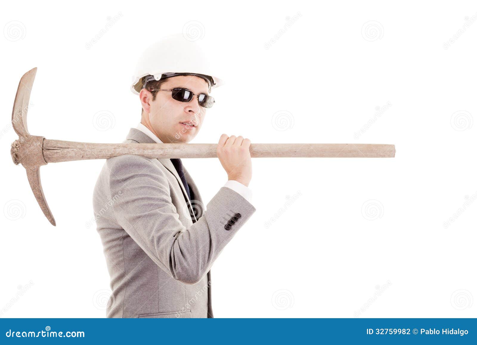 Man in Suit Displaying Pick-axe Stock Photo - Image of dirty, male ...