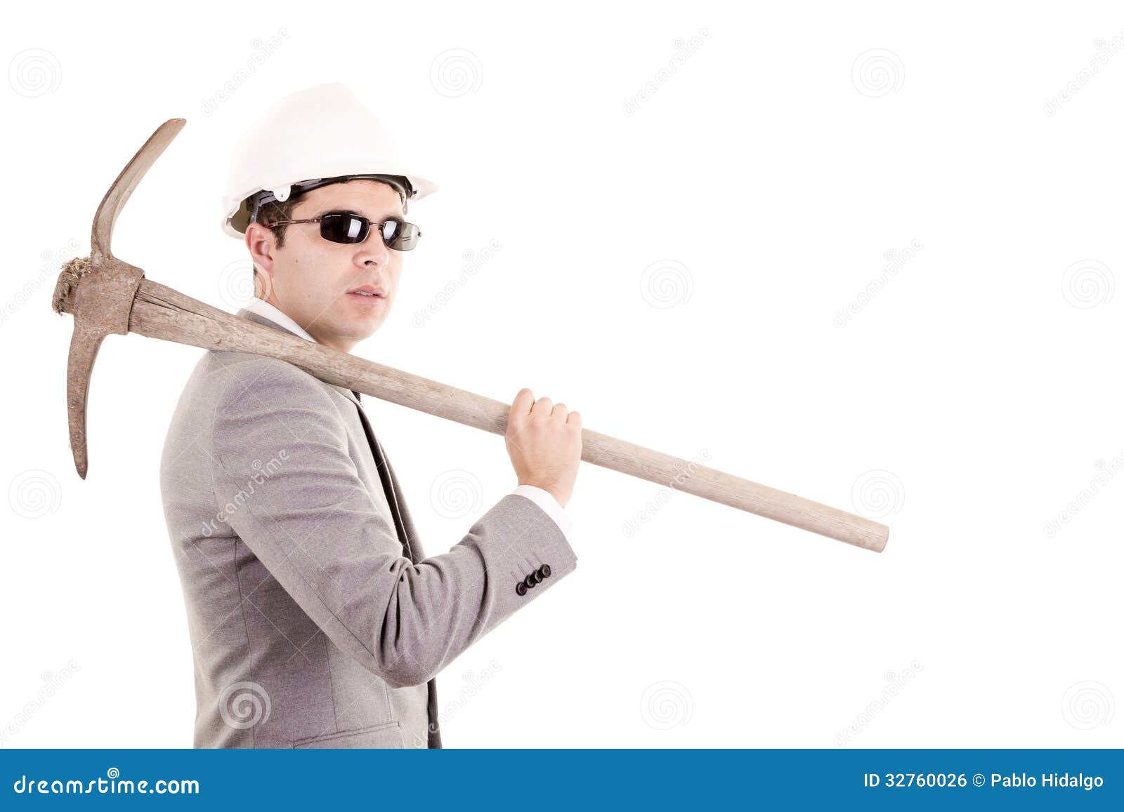 Man in Suit Displaying Pick-axe Stock Photo - Image of person, labor ...