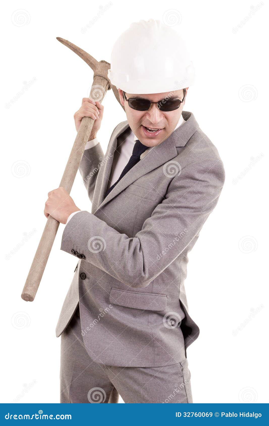 Man in Suit Displaying Pick-axe Stock Image - Image of industry ...