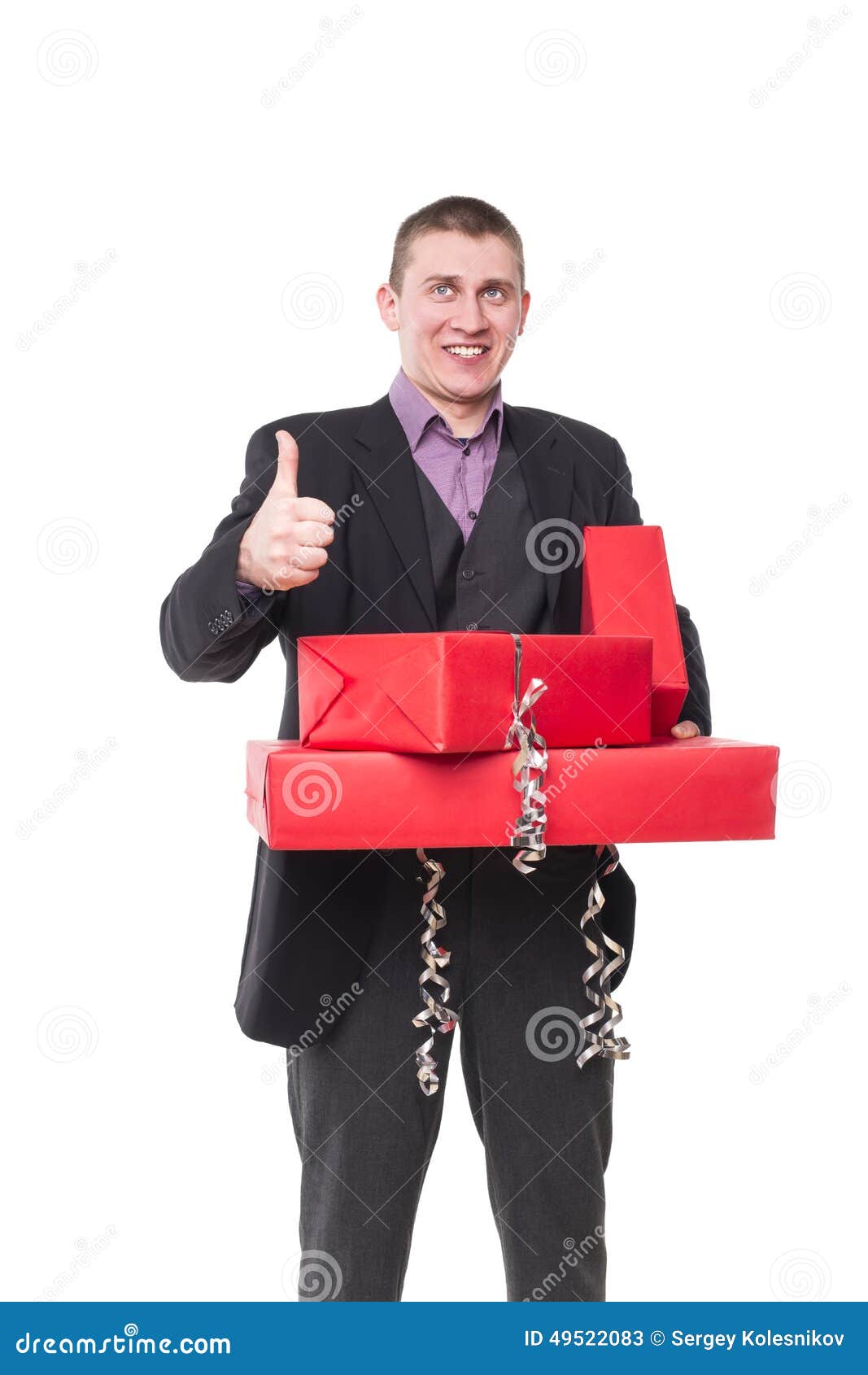 Man in a Suit with Gift Boxes Stock Image - Image of courageous, short ...