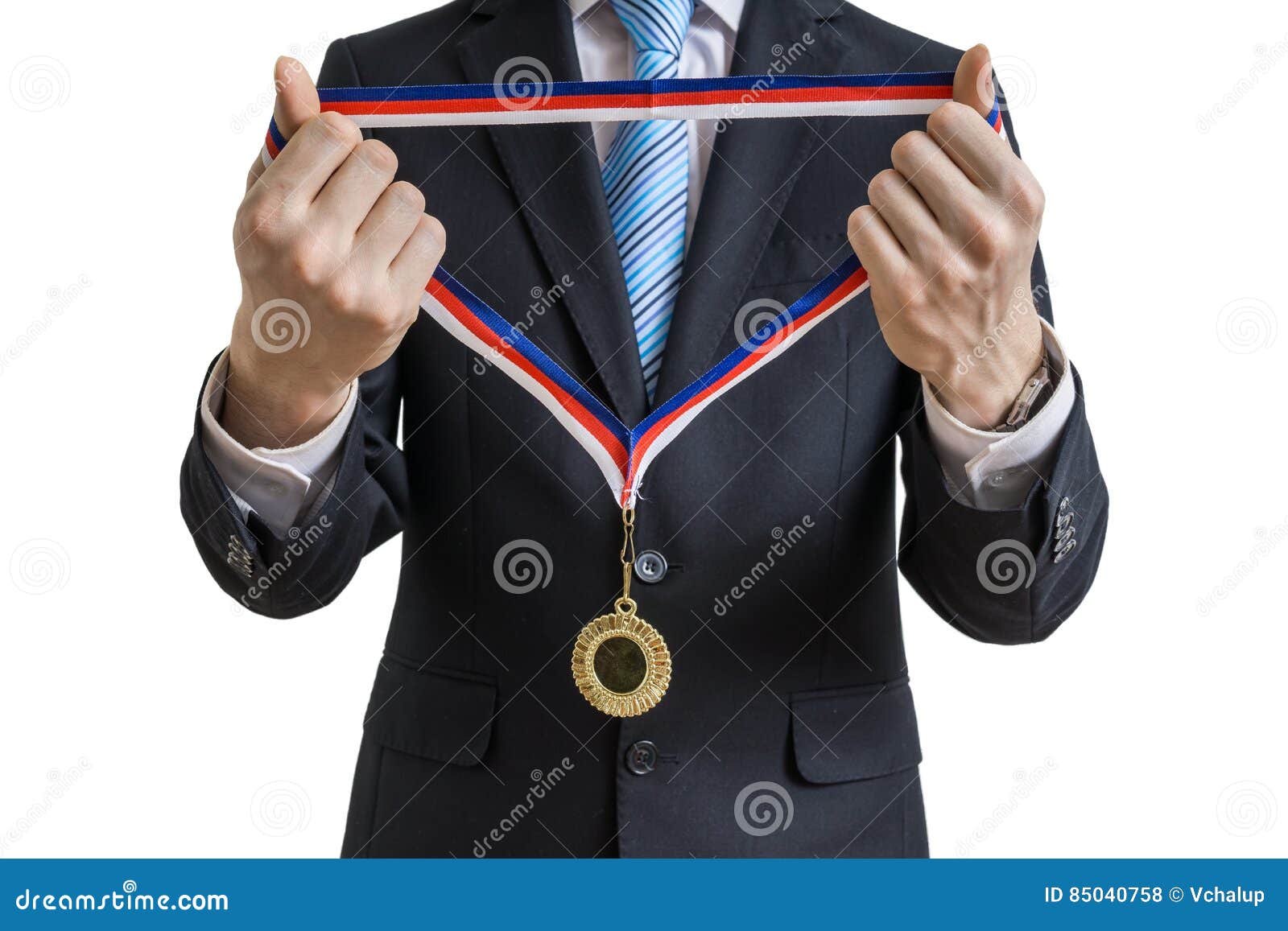 Man in Suit is Giving Medal. Isolated on White Background Stock Photo ...