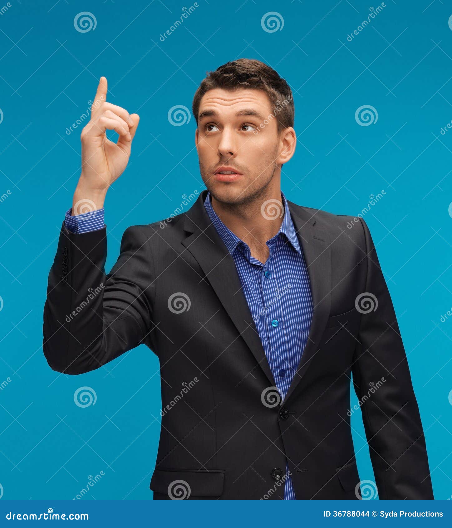 Man in Suit with His Finger Up Stock Photo - Image of good, innovation ...