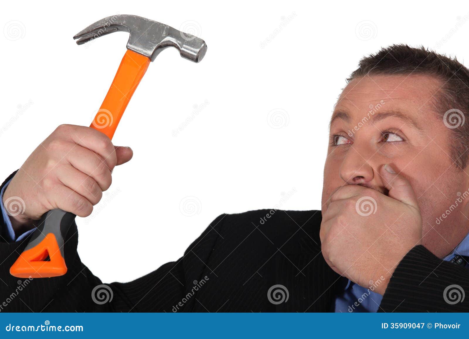 Man in suit holding hammer stock image. Image of orange - 35909047