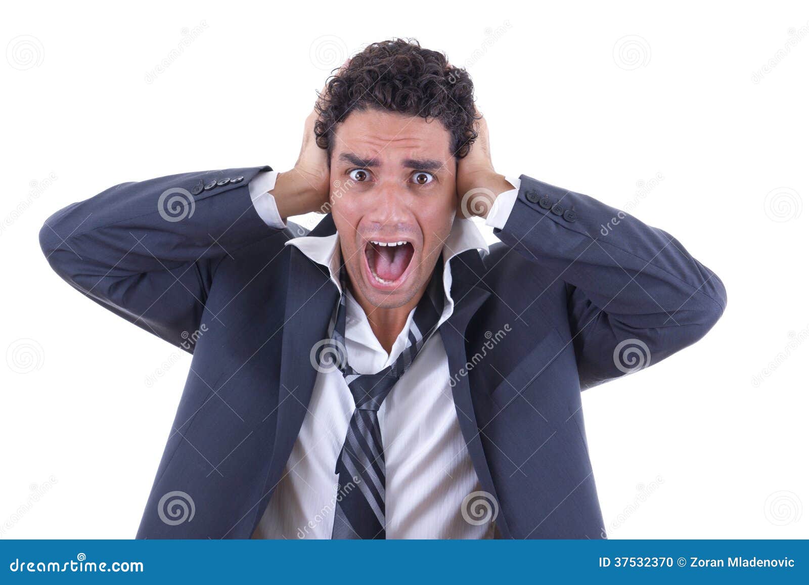 Man in Suit Holding His Head and Screaming Stock Photo - Image of ...
