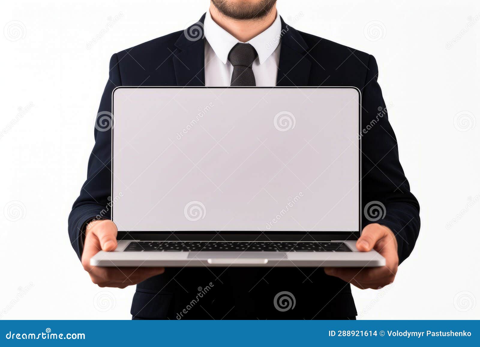 Man in Suit Holding Laptop Computer in His Hands. Generative AI Stock ...