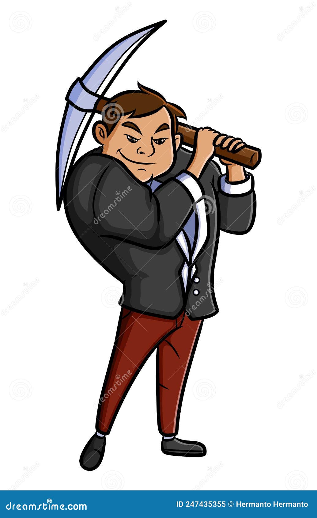 The Man with the Suit is Holding the Pickaxe Stock Vector ...